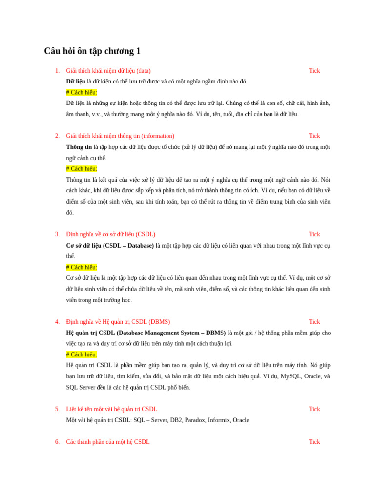 Chương 1 CSDL | PDF