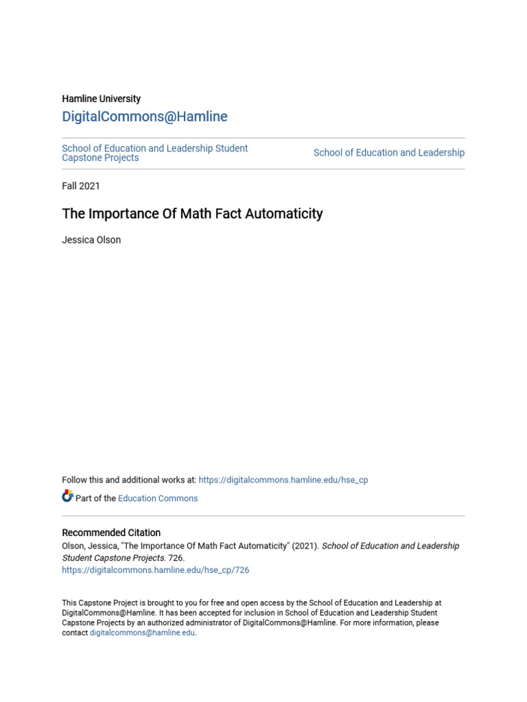 (2021) The Importance of Math Fact Automaticity | PDF