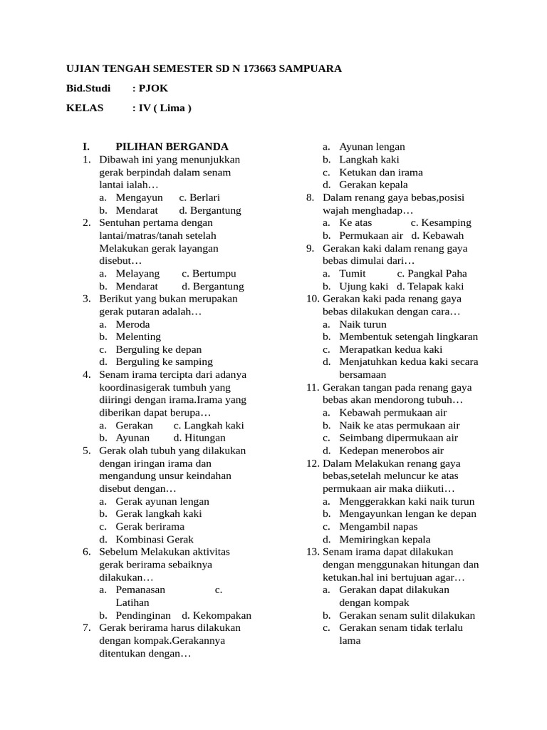 UTS kelas 5 PJOK SM.2 | PDF