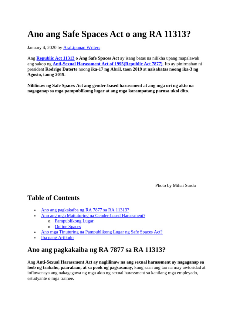 Ano Ang Safe Spaces Act o Ang RA 11313 | PDF