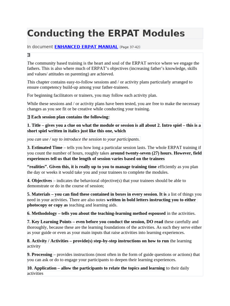 Conducting The ERPAT Modules | PDF