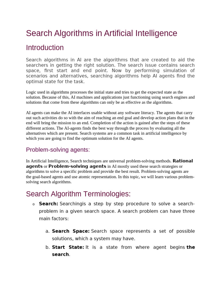 1 Search Algorithms in Artificial Intelligence | PDF