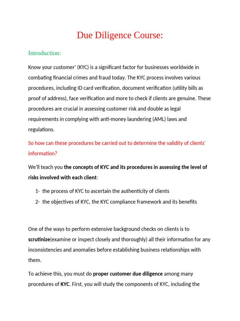 Due Diligence Course | PDF