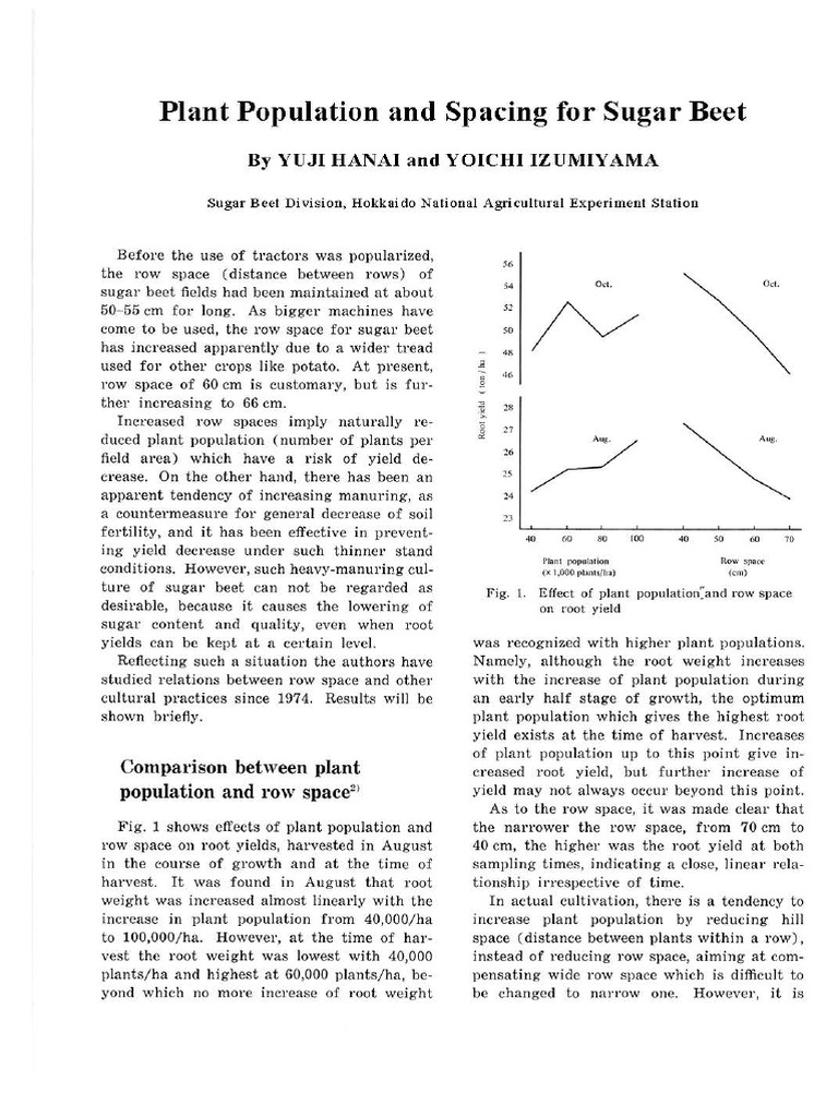 Plant Population and Spacing For Sugar Beet: by Yuji Hanai Yoichi ...