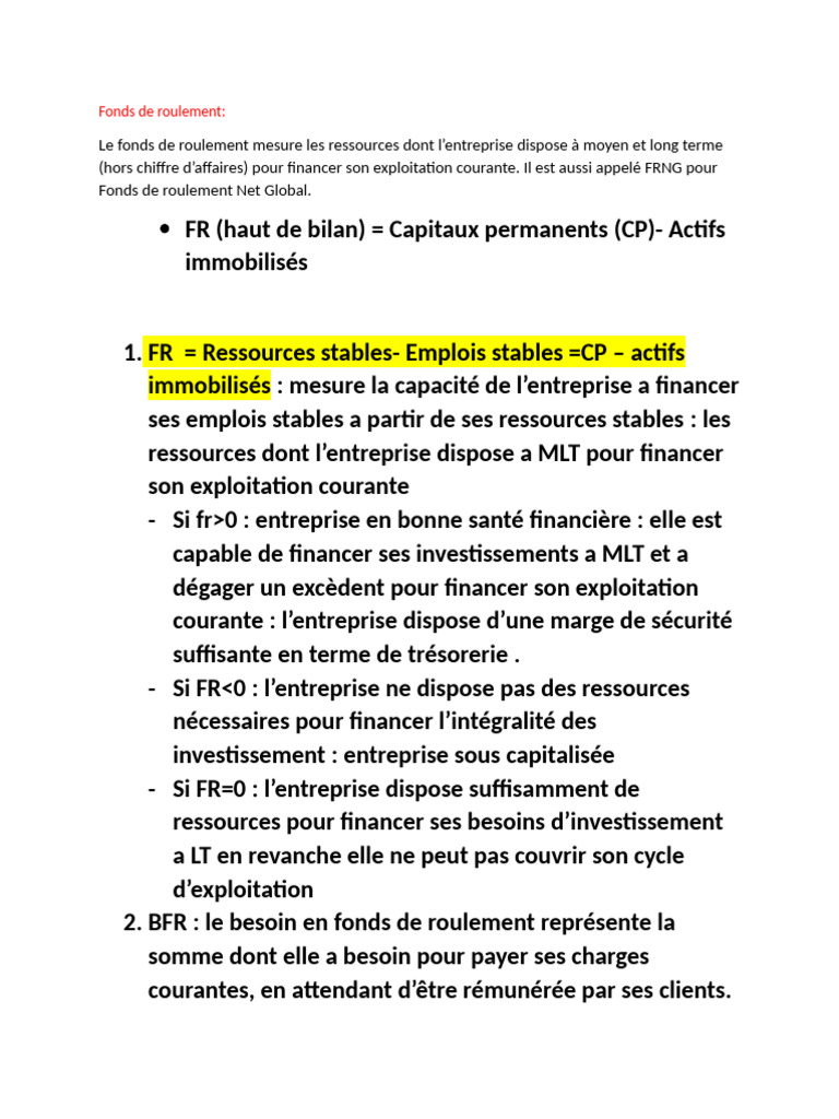 Fonds de Roulement | PDF