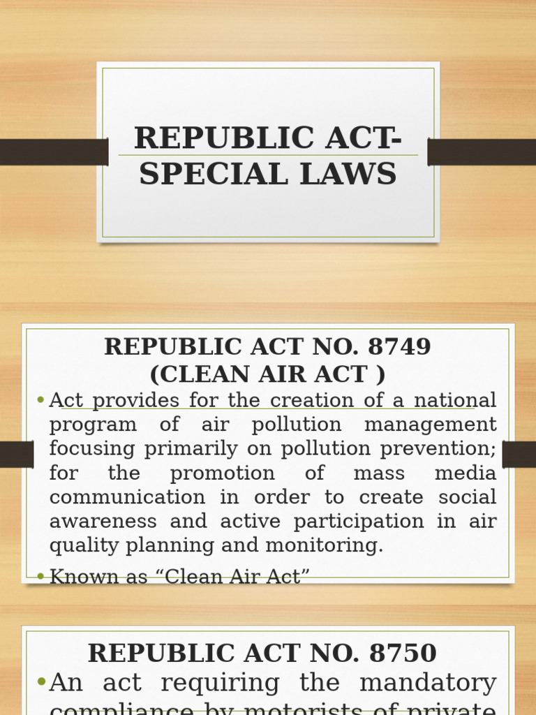 Republic Act-Special Laws | PDF | Clean Air Act (United States) | Vehicles