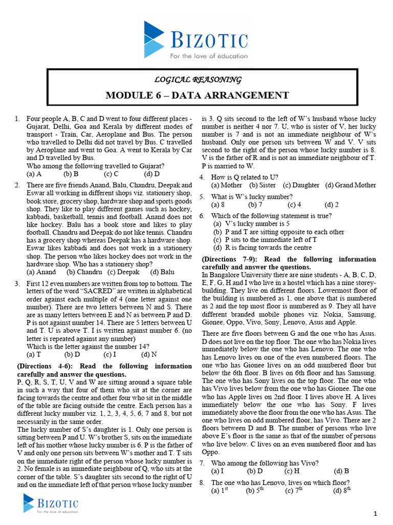 Module 6 - Data Arrangement Student Handout_240624_104855 | PDF