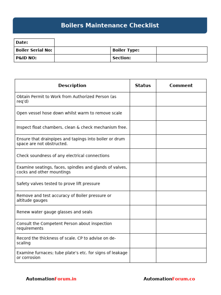 Boiler Maintenance Checklist Basic | PDF | Boiler | Valve