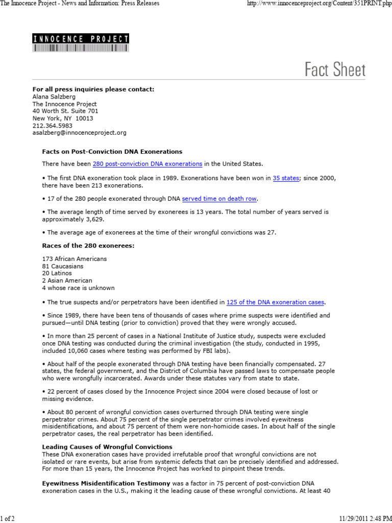 Innocence Project Fact Sheet | PDF
