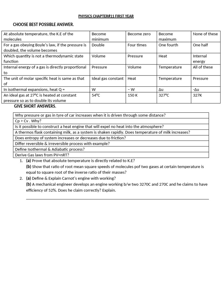 PHYSICS CHAPTER #11 First Year. | PDF