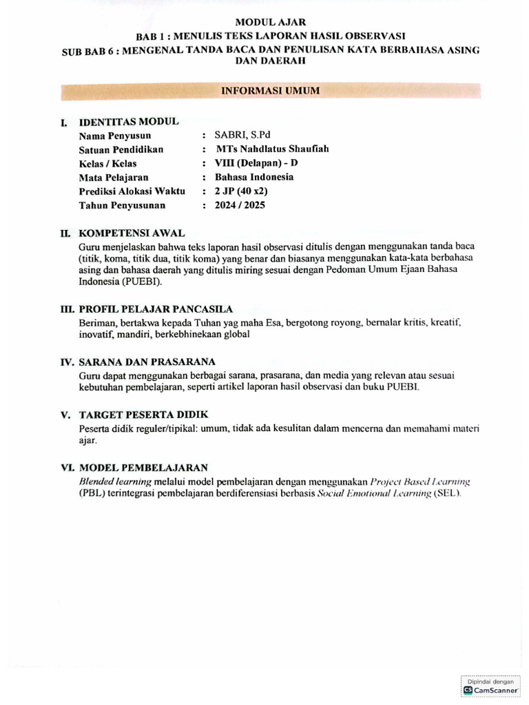 Modul Ajar BAHASA INDONESIA KELAS VIII - D | PDF