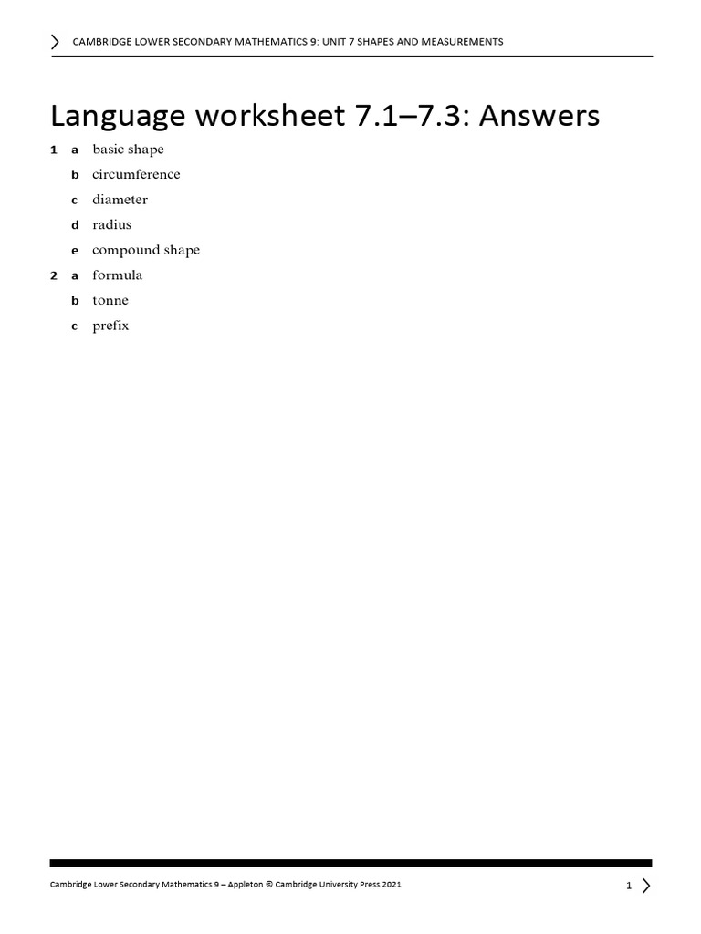 Unit 7 Language Worksheet 1 - 7.1-7.3 Ans | PDF