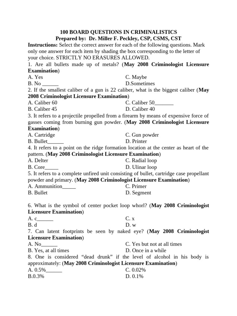 100 BOARD QUESTIONS IN CRIMINALISTICS 2012 | PDF