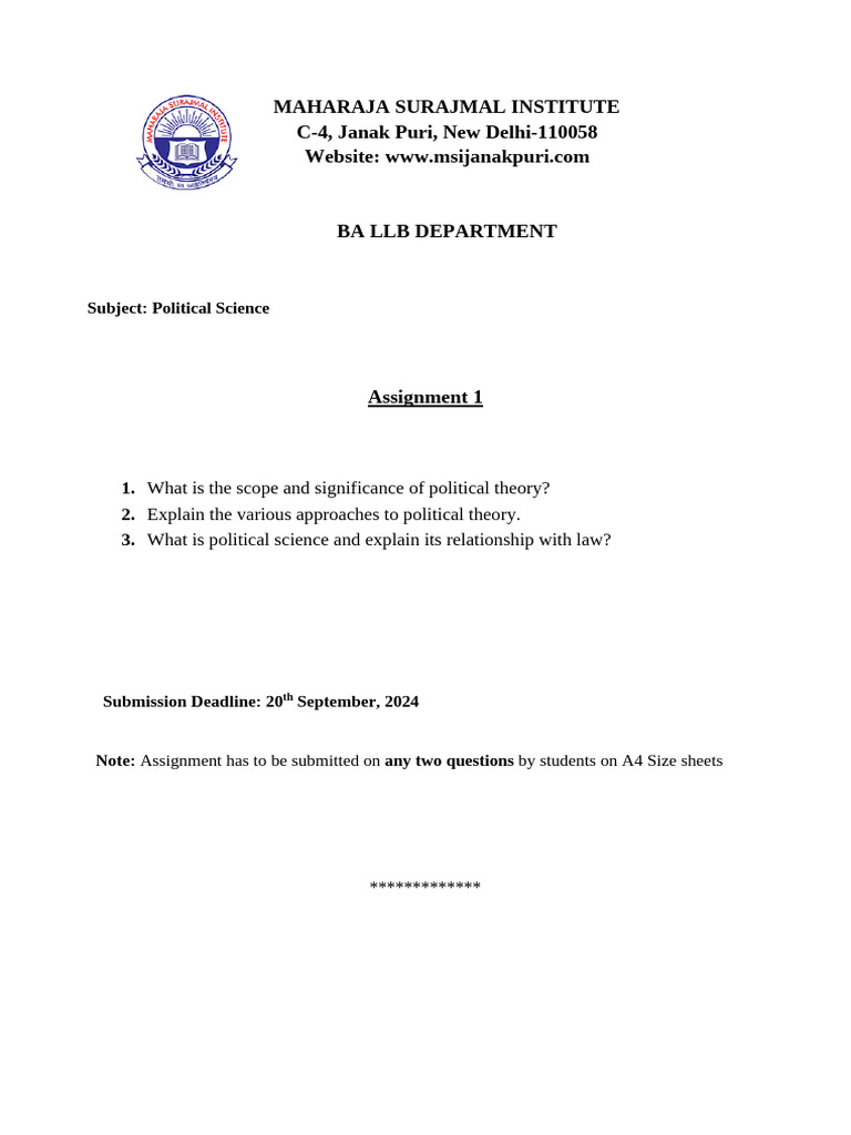 Assignment 1 BA LLB | PDF | Politics