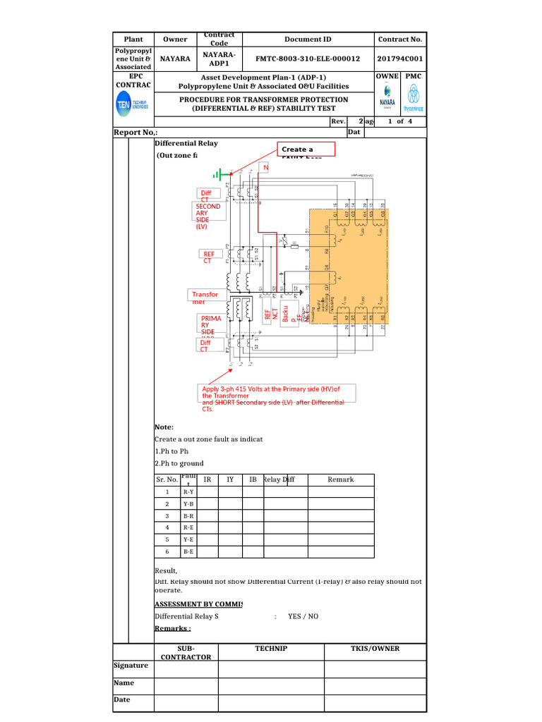 12- Procedure for Transformer Protection (Differential & Ref) Stability ...