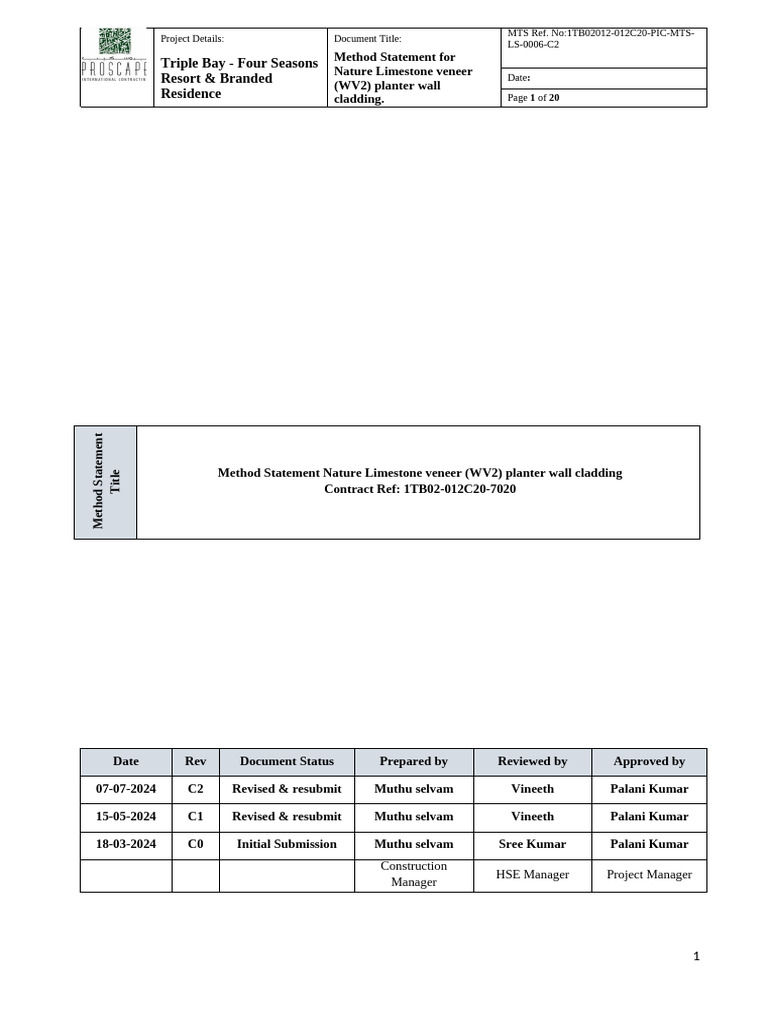 Method Statement For Nature Limestone Veneer (WV2) Planter Wall ...