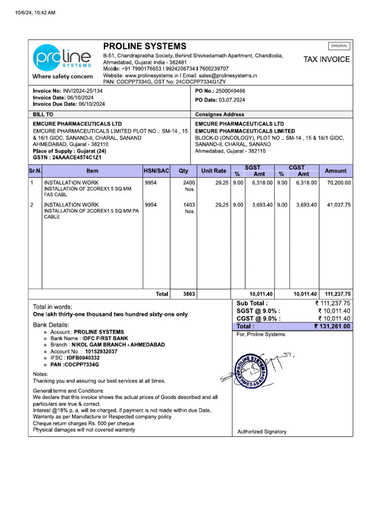 INV-134 Cable Installation RA-1 | PDF