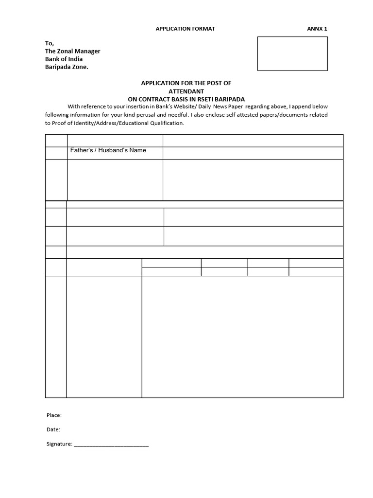 BOI Application Form For Attendant Posts | PDF