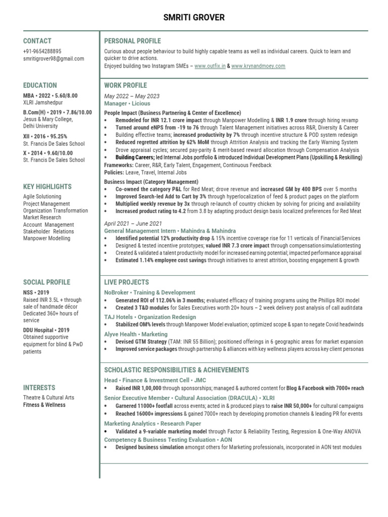 Smriti Grover CV - HR - V5 | PDF