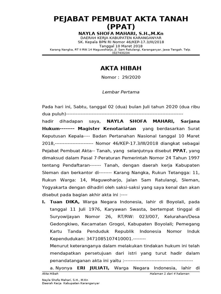 Akta Hibah Tergugat | PDF