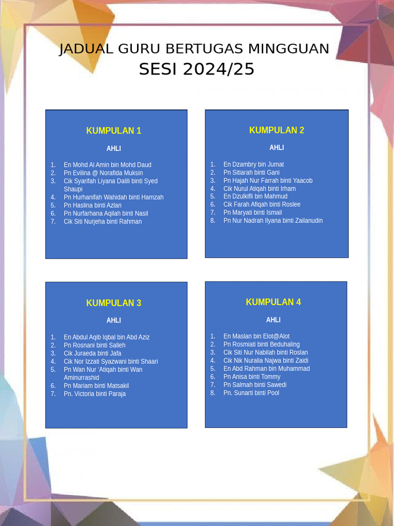 Jadual Guru Bertugas | PDF