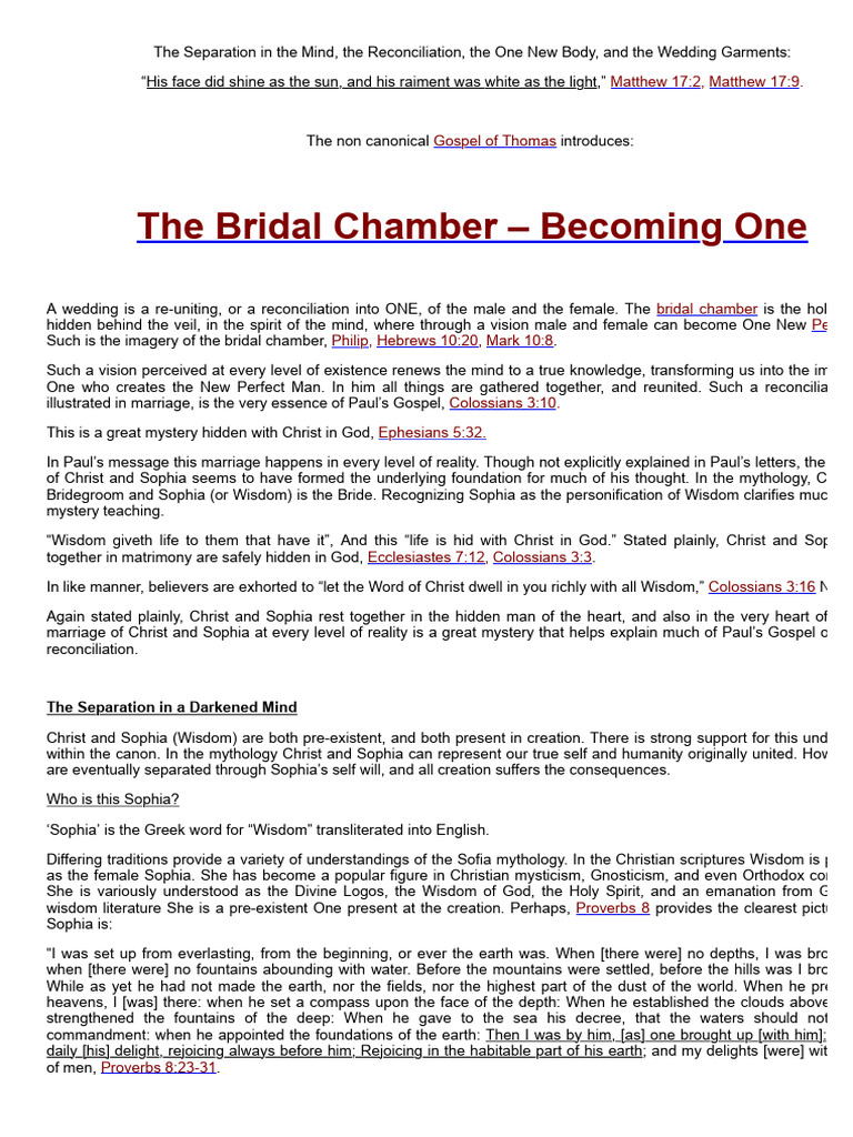 The Bridal Chamber - Becoming One | PDF | Sophia (Wisdom) | Jesus