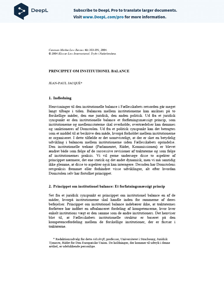 Jean-Paul Jacque, The Principle of Institutional Balance - PDF-Format (1) (Danish) | PDF