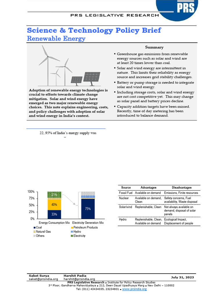 Science and Tech Policy Brief-Renewable Energy | PDF