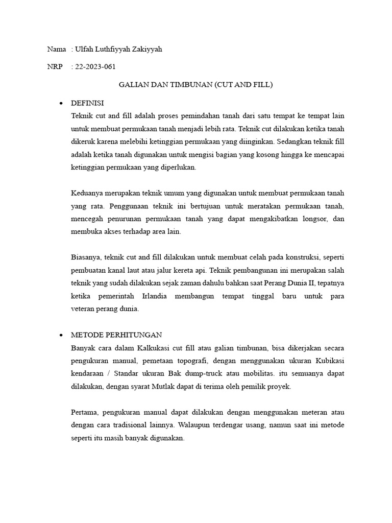 Ulfah Luthfiyyah Zakiyyah - Cut and Fill | PDF