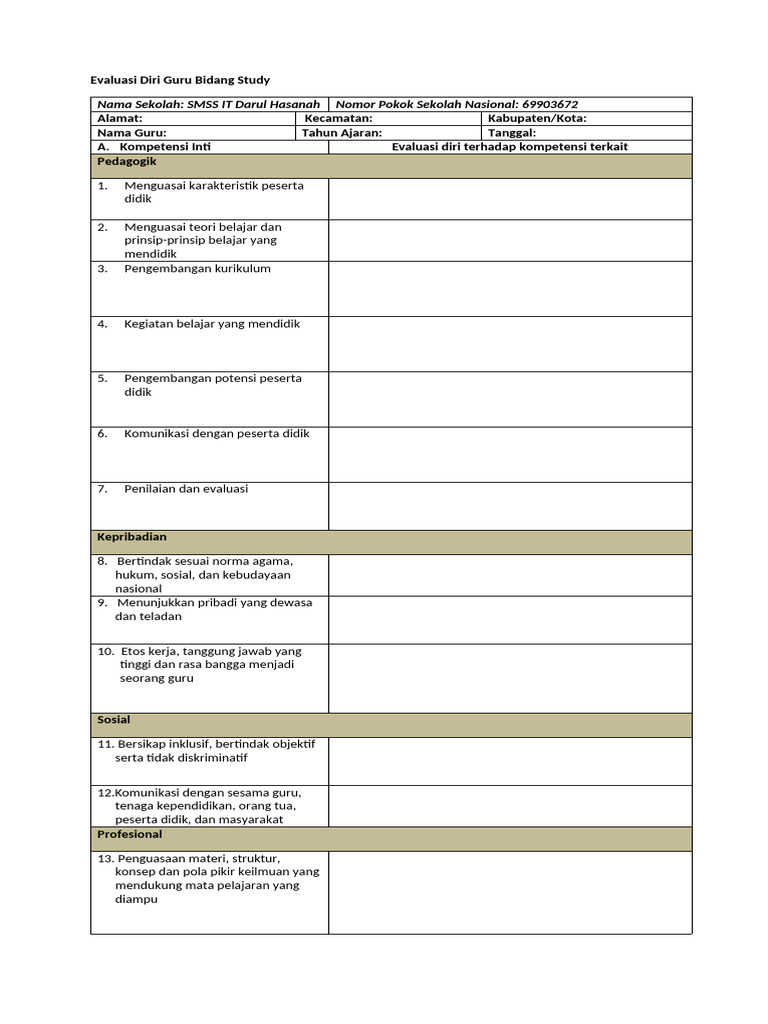 Format 1 Evaluasi Diri | PDF