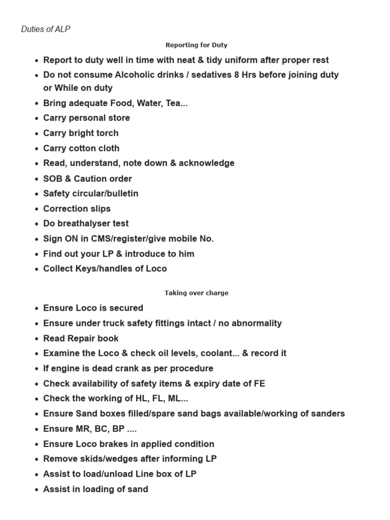 Summary_Duties_ALP | PDF