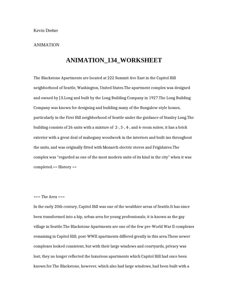 Animation 134 Worksheet | PDF