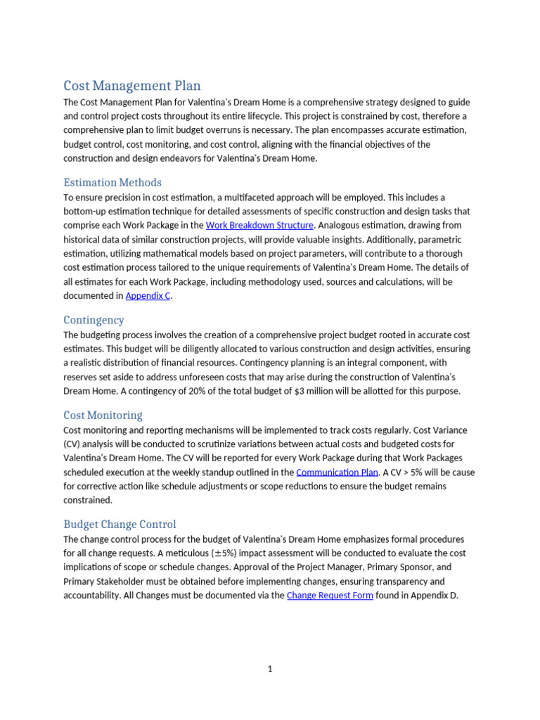 PM 602 HW4 Cost Management Plan | PDF