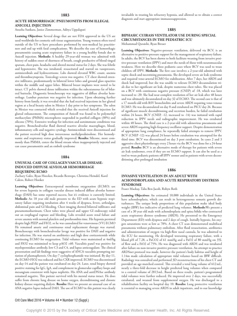 Dec 2016 Critical Care Medicine 1885 - BIPHASIC - CUIRASS - VENTILATOR - USE - DURING WEANING ...