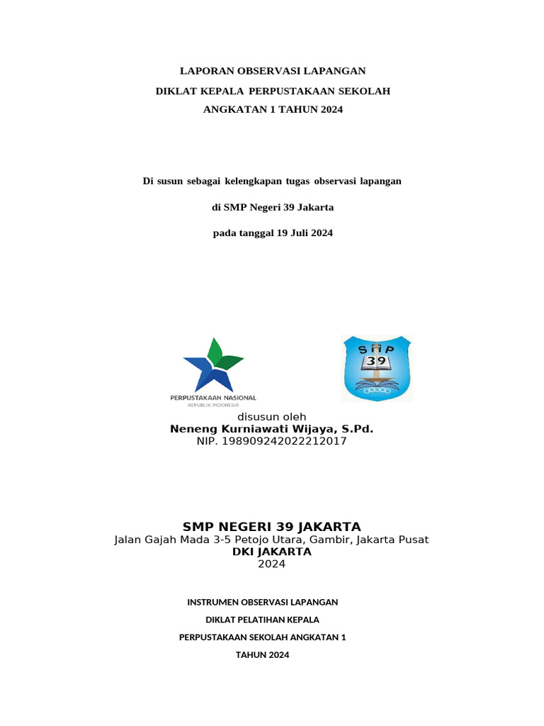 Format Observasi Lapangan - Neneng Kurniawati Wijaya - No Absen 23 - KPS 1 | PDF