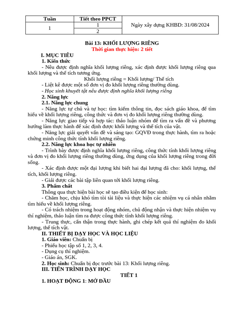 KHTN 8 TUẦN 1-2 Tiết 1-4 | PDF