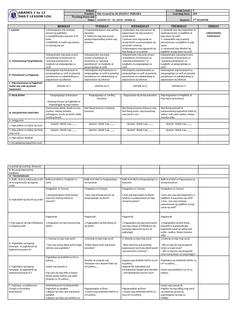 DLL - Epp 5 - Q2 - W3 | PDF