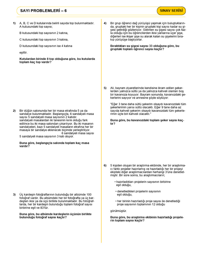 Sayi Problemleri - 6: Sinav Serisi | PDF