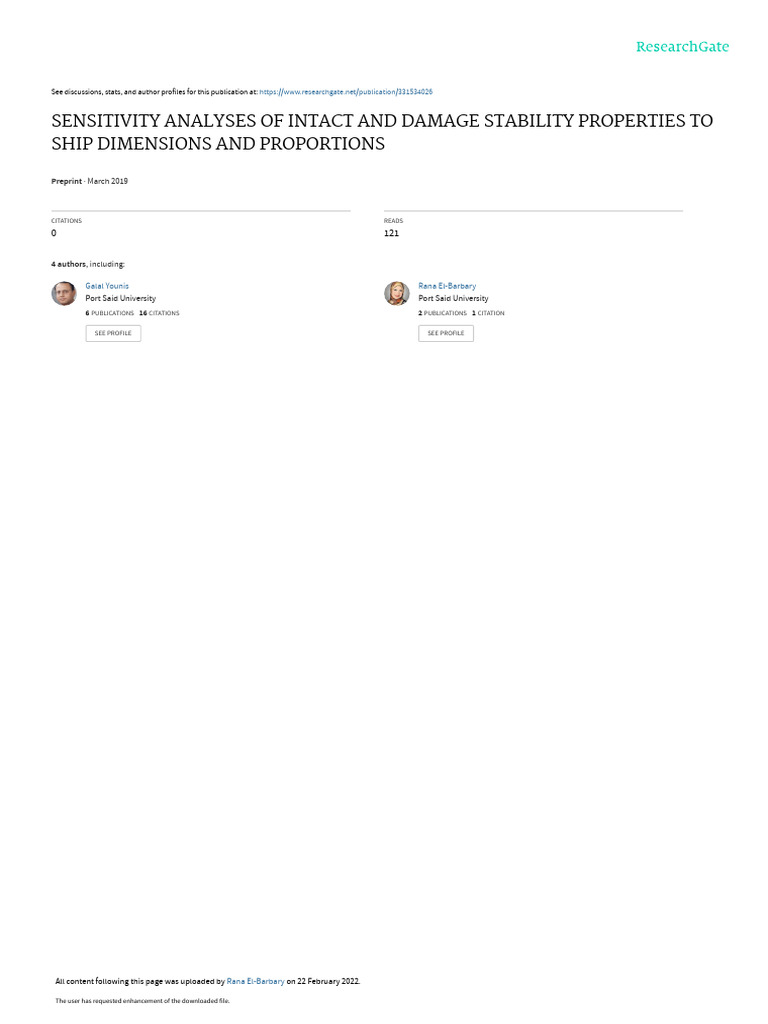 Sensitivity Analyses of Intact and Damage Stability Properties To Ship Dimensions and ...