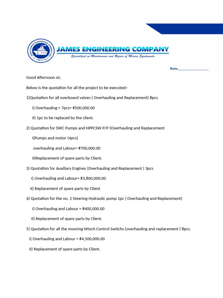 Quotation From Engr. James | PDF