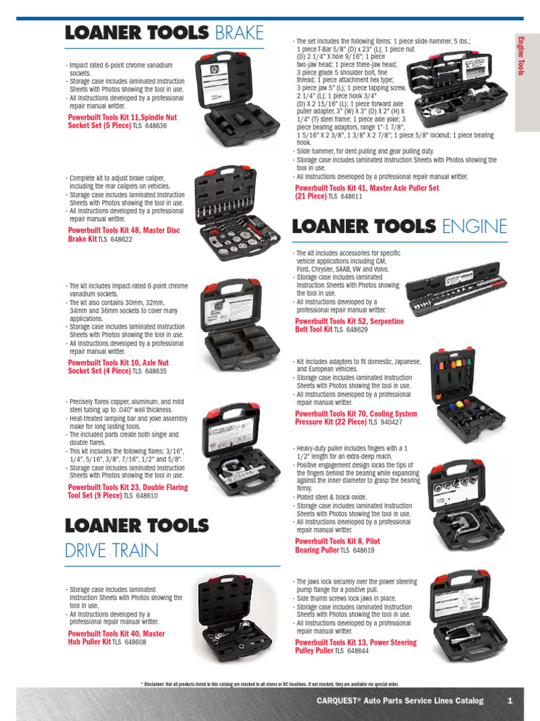 Carquest Loaner Tools | PDF