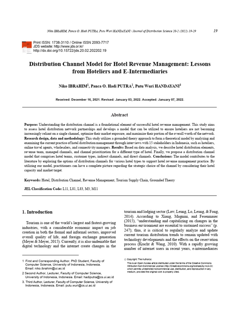 Distribution Channel Model For Hotel Revenue Management - Lessons From ...