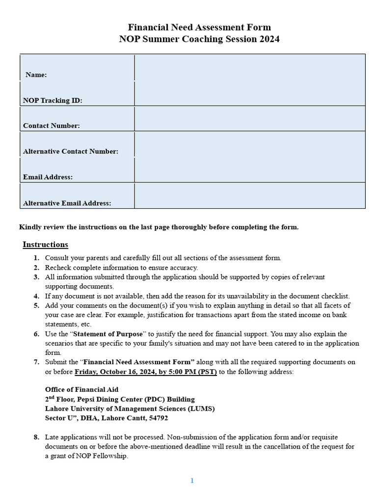 NOP Post SCS Assessment Form 2024 | PDF