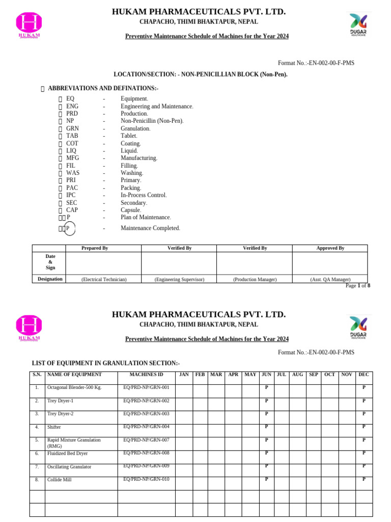 Prd. Non-Pen Dept. Preventive Maint. 2024 | PDF | Tablet (Pharmacy ...
