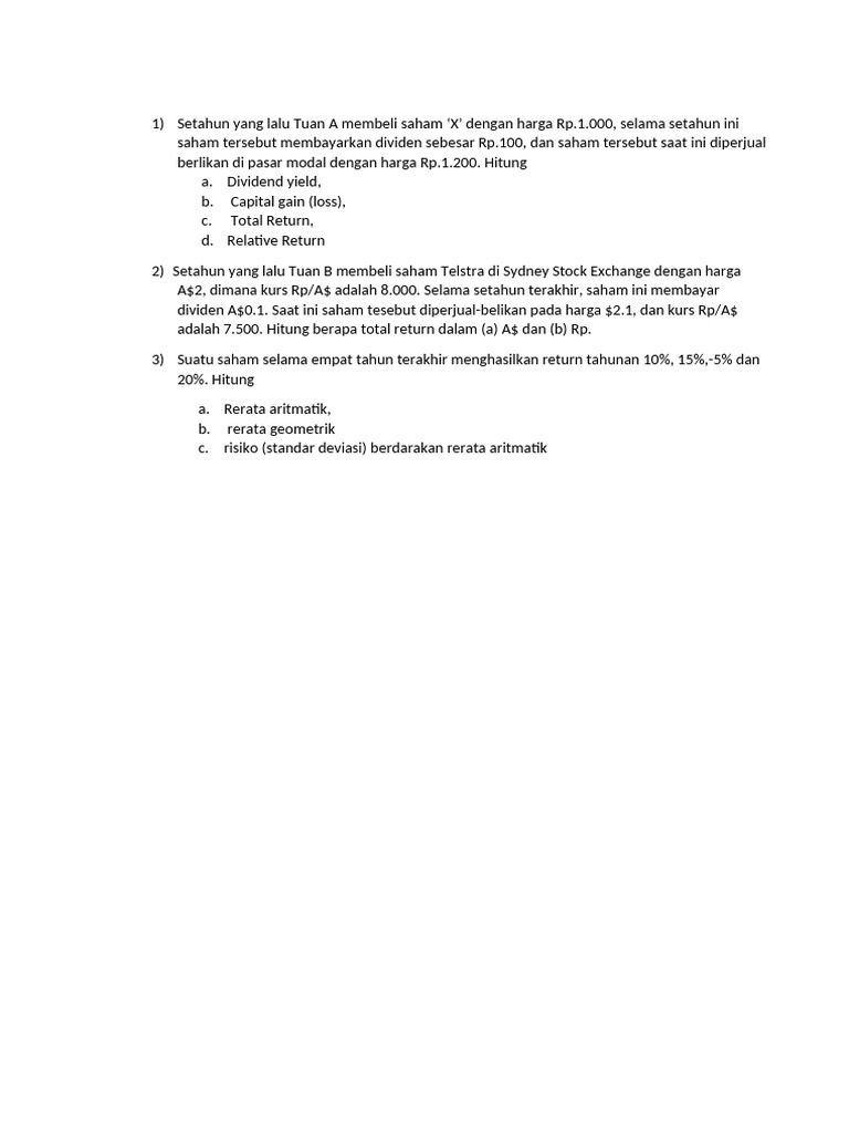 Setahun Yang Lalu Tuan A Membeli Saham | PDF