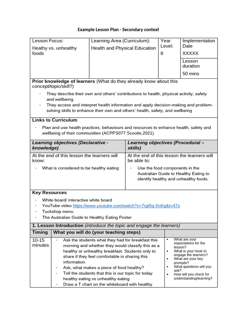 Secondary Example Lesson Plan | PDF