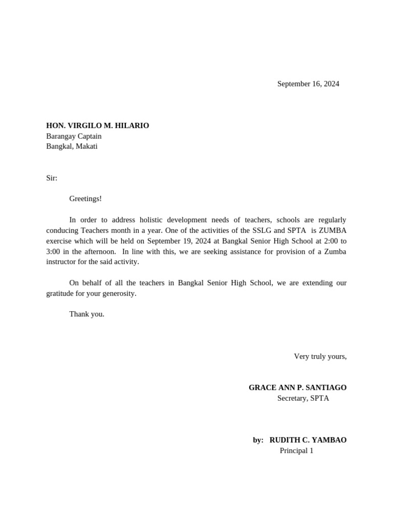 Request Letter Zumba Instructor | PDF