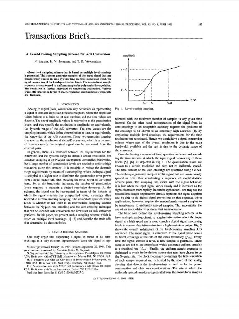 A Level-Crossing Sampling Scheme For A D Conversion | PDF