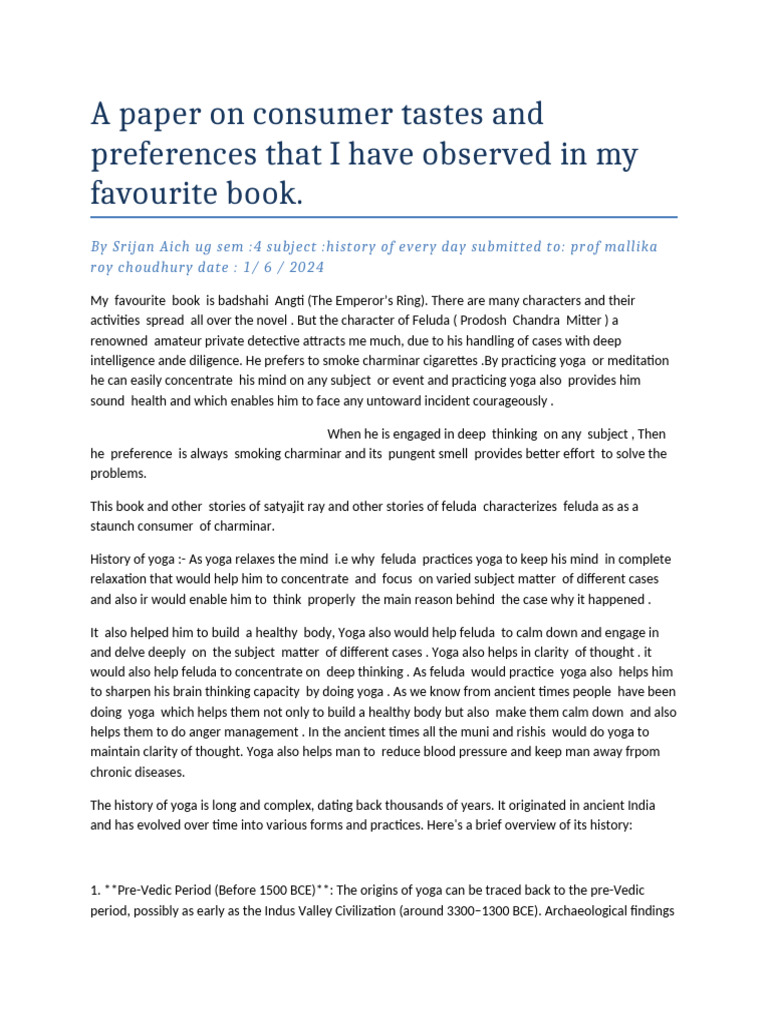 A Paper On Consumer Tastes and Preferences That I Have Observed in My ...