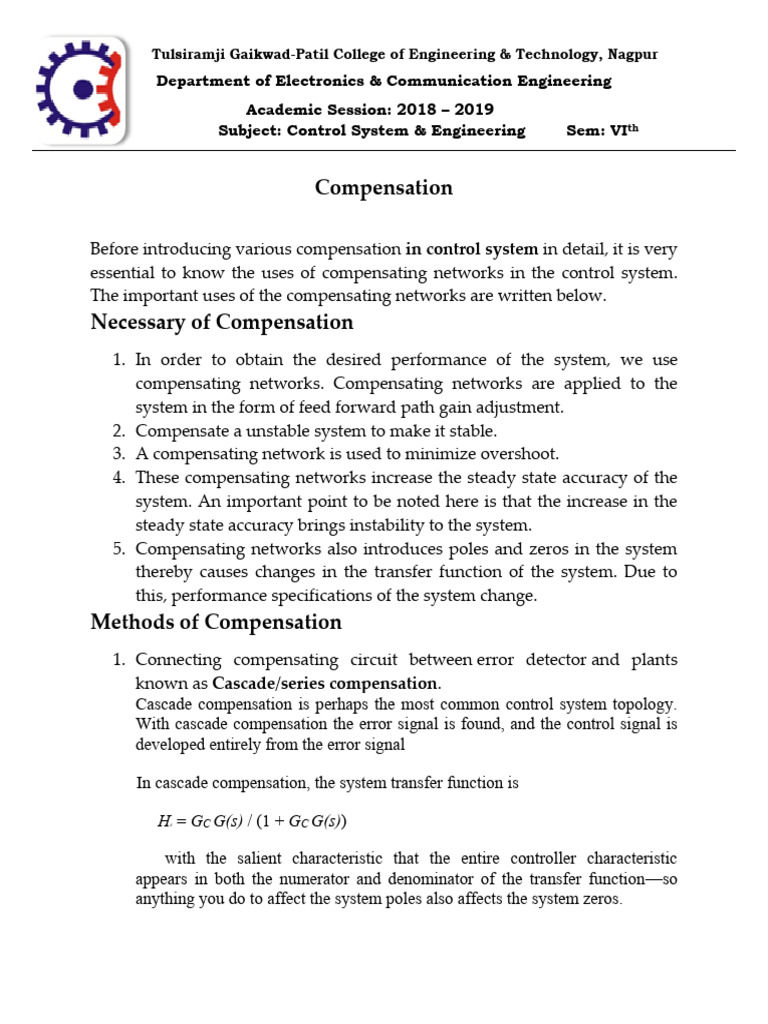 Compensation: in Control System | PDF